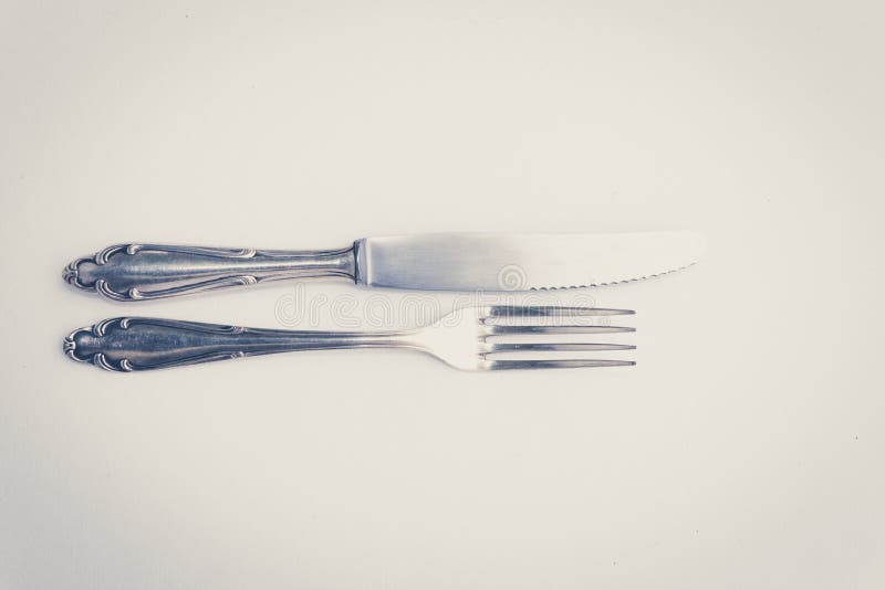 Beautiful Old Silver Cutlery - Knife and Fork Vintage Style Stock Photo ...