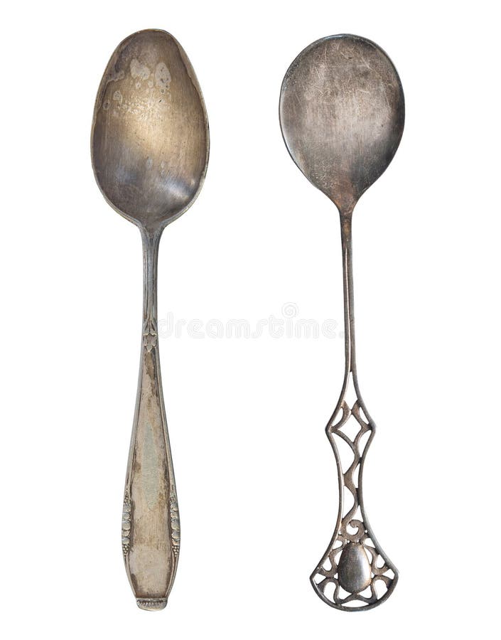 Beautiful Old Silver Spoons Isolated on White. Retro Silverware Stock ...