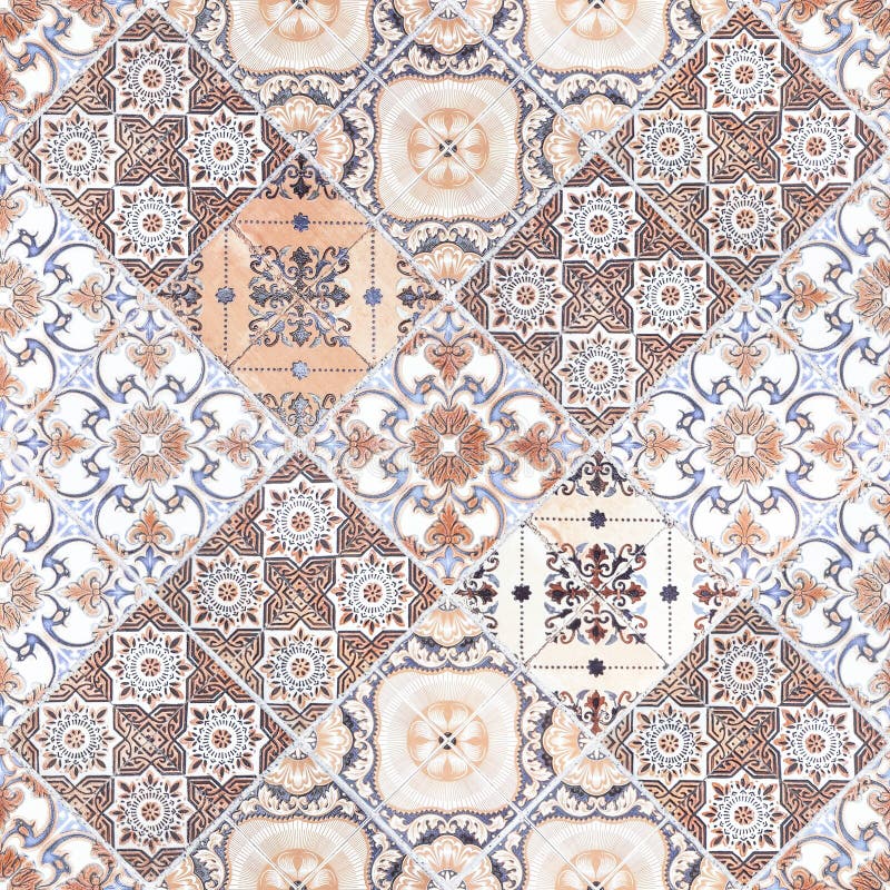 Beautiful Old Wall Ceramic Tiles Patterns in the Park Public. Stock ...
