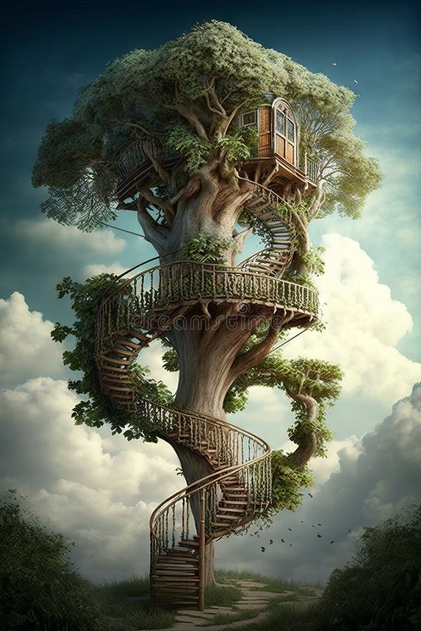 Beautiful Old Wooden Stairs in the Shape of a Tree. Conceptual Image ...