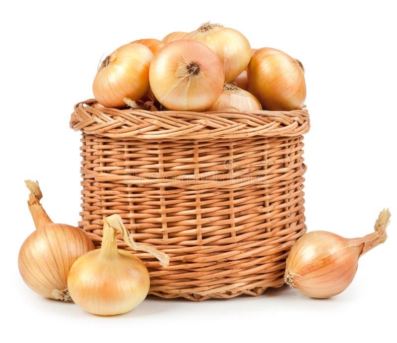 Beautiful Onion in Basket Isolated on White Background Stock Image ...