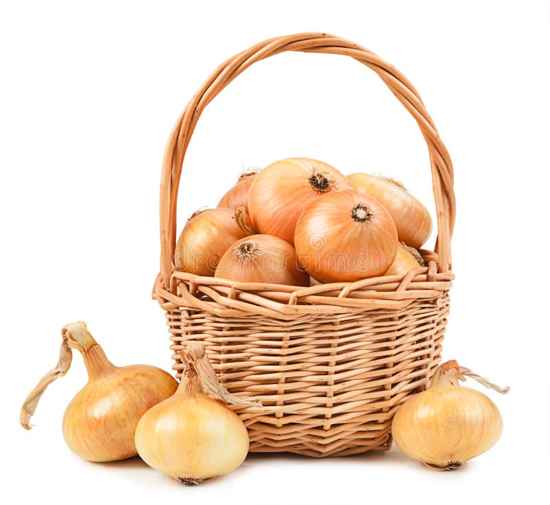 Beautiful Onion in Basket Isolated on White Background Stock Image ...