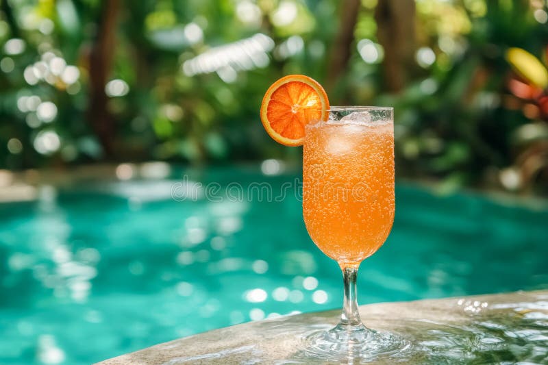 Beautiful Orange Cocktail Served by a Tranquil Poolside Oasis ...