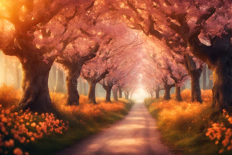 Beautiful Orange Color Trees on a Fresh Morning in the Forest Spring ...