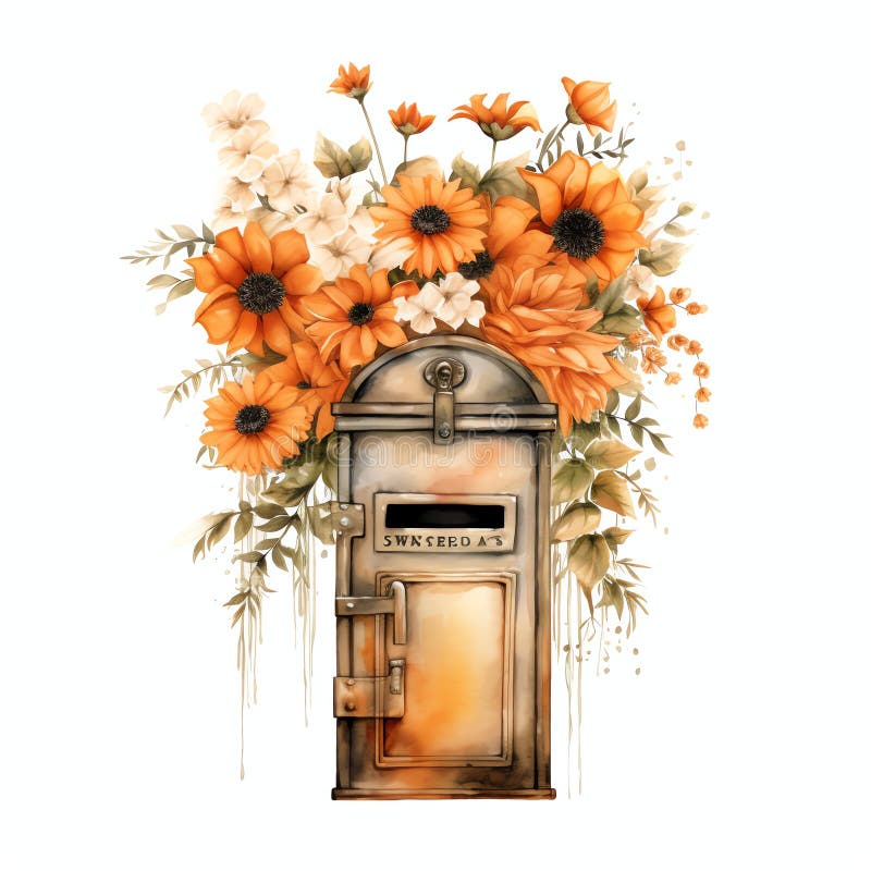 Beautiful Orange Floral Post Box Clipart Illustration Stock ...