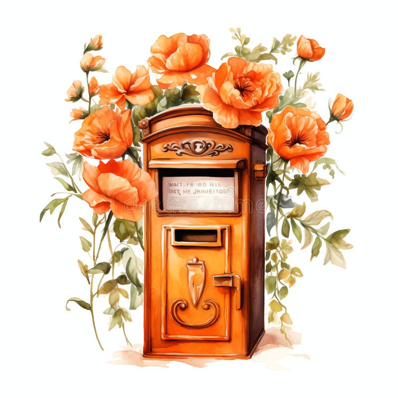 Beautiful Orange Floral Post Box Clipart Illustration Stock ...
