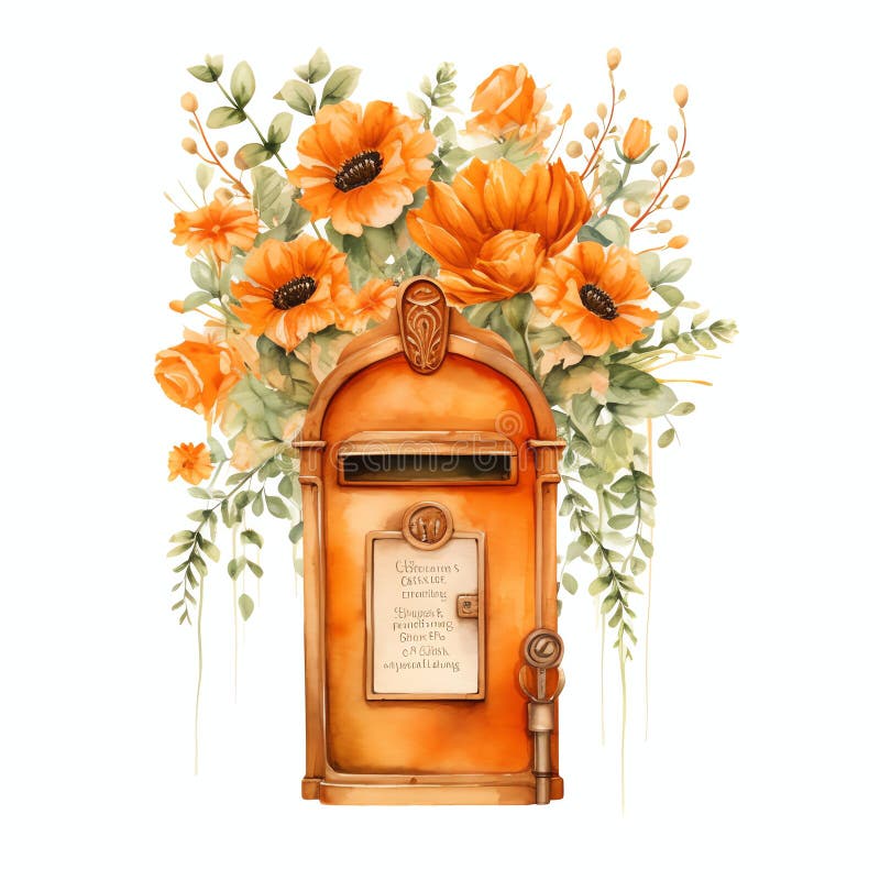 Beautiful Orange Floral Post Box Clipart Illustration Stock ...
