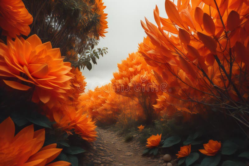 Beautiful Orange Flowers in the Forest, Generative Ai Stock ...