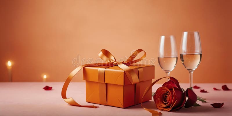 Beautiful Orange Gift Box on an Aesthetic Valen Ai Generated Stock ...