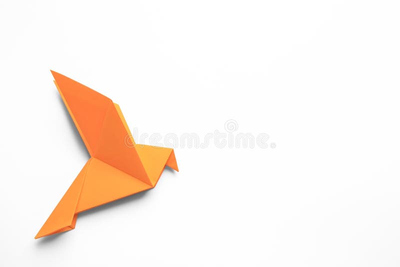 Beautiful Orange Origami Bird on White Background, Top View. Space for ...