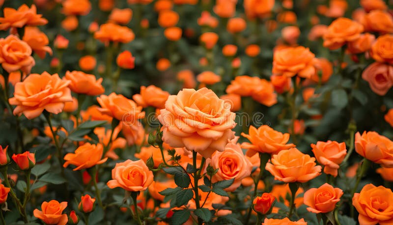 Beautiful Orange Rose Field, Full of Orange Roses Stock Illustration ...