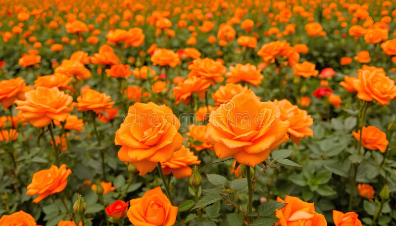 Beautiful Orange Rose Field, Full of Orange Roses 2 Stock Illustration ...