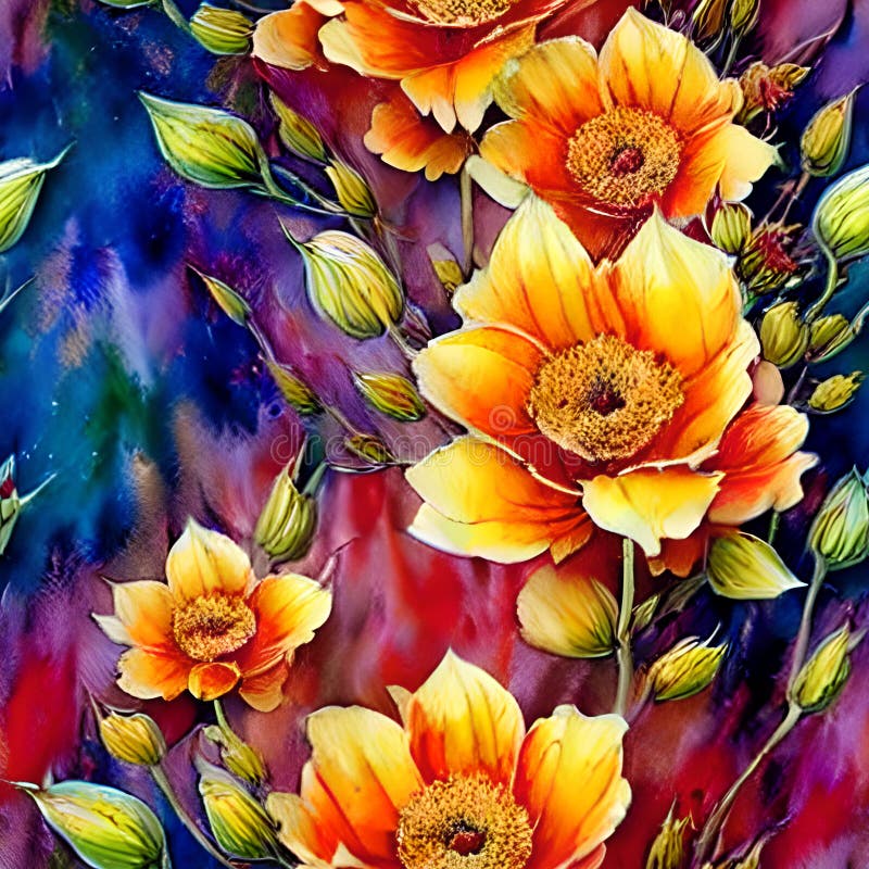 Beautiful Orange Seamless Flower Meadow Pattern Stock Illustration ...