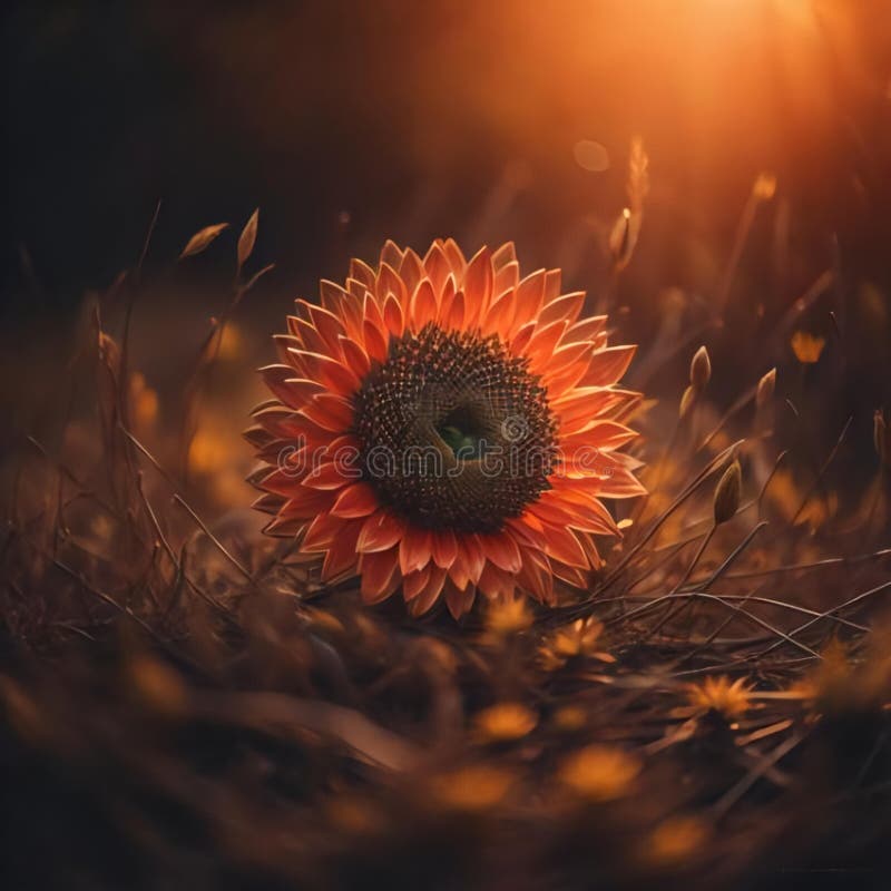 Beautiful Orange Sunflower in the Field at Sunset. Shallow Depth of ...