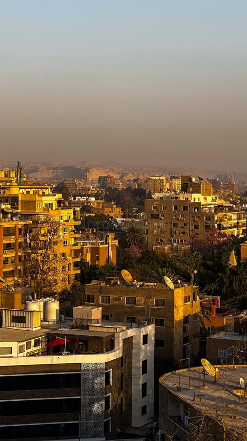 Beautiful Orange Sunset in the Cairo. View from the Rooftop on the ...
