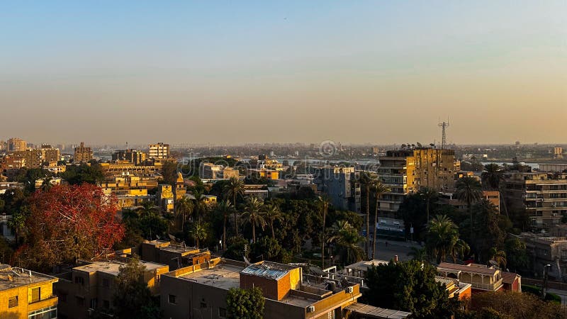 Beautiful Orange Sunset in the Cairo. View from the Rooftop on the ...