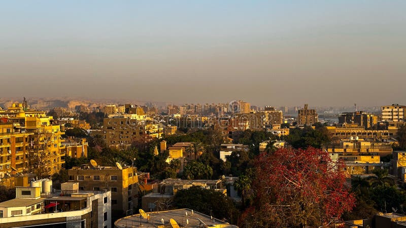 Beautiful Orange Sunset in the Cairo. View from the Rooftop on the ...