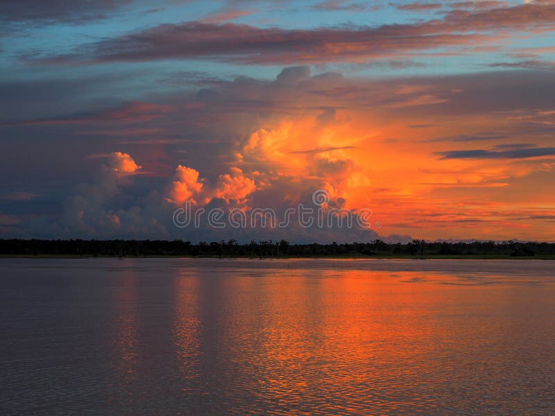 Beautiful Orange Sunset Sky Over a Lake Stock Image - Image of clouds ...