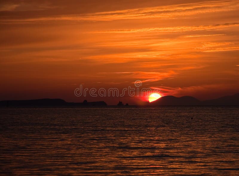 Beautiful Orange Sunset with the Sun on the Sea Stock Image - Image of ...