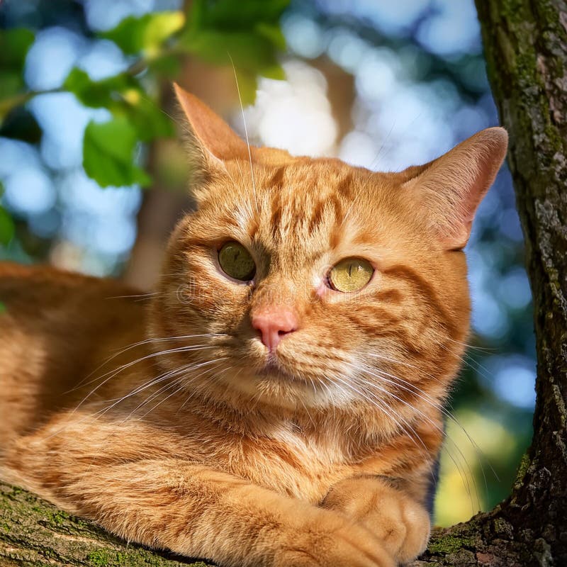 Beautiful Orange Tabby Cat Resting on a Tree, AI Generated Stock ...