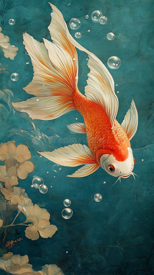 Beautiful Orange White Koi Swimming Underwater Bubbles Stock Photos ...