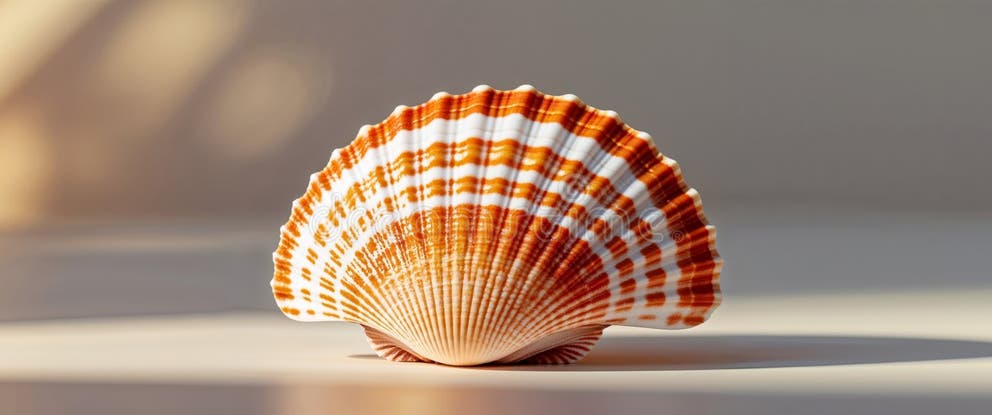 Beautiful Orange and White Scallop Shell with Striped Texture Stock ...