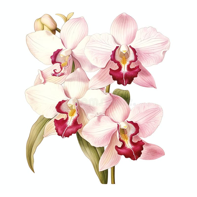 Beautiful Orchid Botanical Drawing Clipart Illustration Stock ...