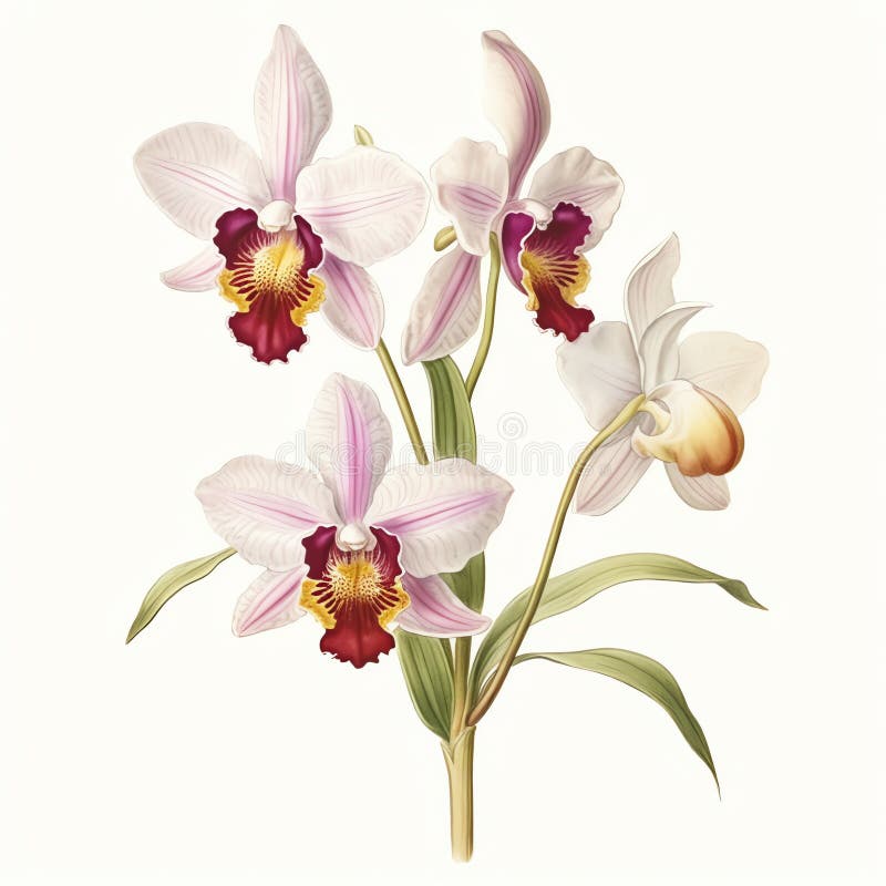Beautiful Orchid Botanical Drawing Clipart Illustration Stock ...