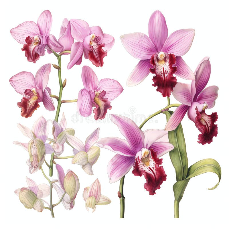 Beautiful Orchid Botanical Drawing Clipart Illustration Stock ...