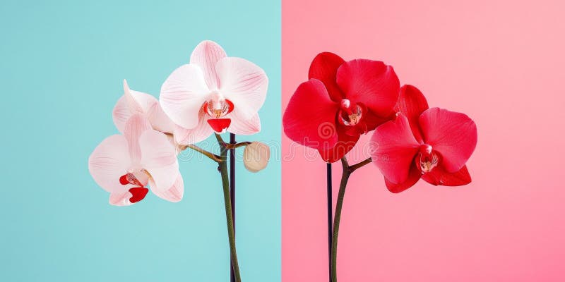 Beautiful Orchids in a Vibrant Split Background. the Left Side Features ...