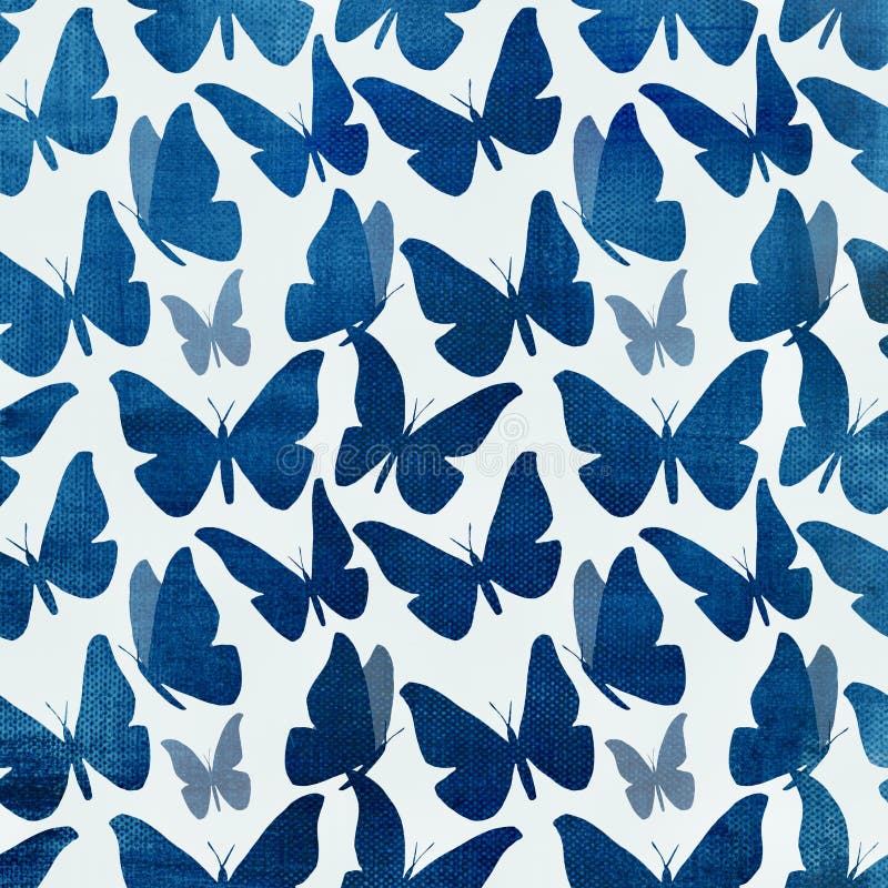 Butterflies Digital Pattern with Blue Canvas Texture Stock Illustration ...
