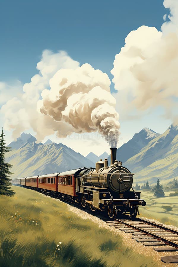 The Orient Express Train Moving at Speed with Mountains Generative AI ...