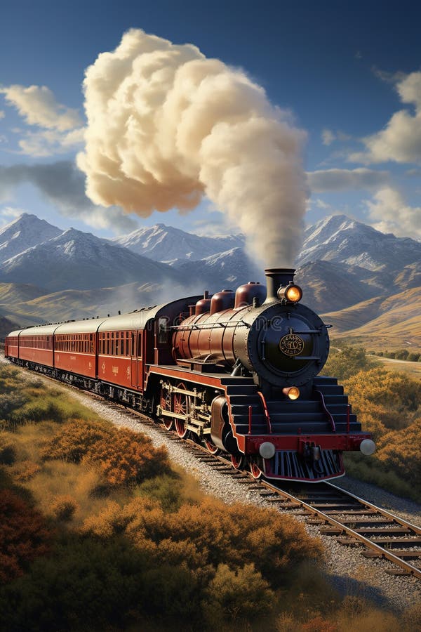 The Orient Express Train Moving at Speed with Mountains Generative AI ...