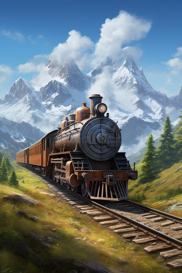 The Orient Express Train Moving at Speed with Mountains Generative AI ...