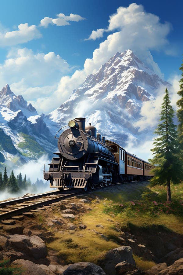 The Orient Express Train Moving at Speed with Mountains Generative AI ...