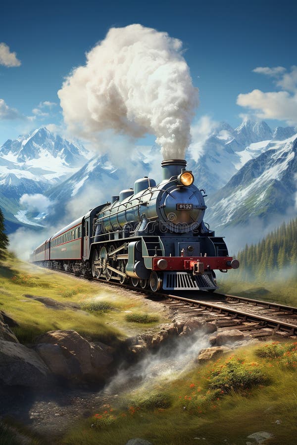 The Orient Express Train Moving at Speed with Mountains Generative AI ...