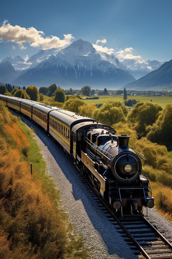 The Orient Express Train Moving at Speed with Mountains Generative AI ...