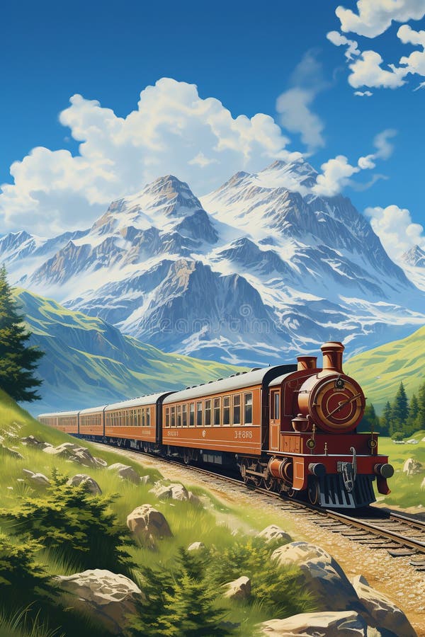 The Orient Express Train Moving at Speed with Mountains Generative AI ...