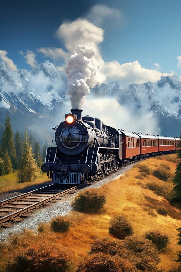 The Orient Express Train Moving at Speed with Mountains Generative AI ...