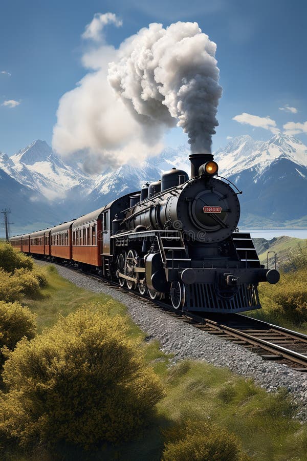 The Orient Express Train Moving at Speed with Mountains Generative AI ...