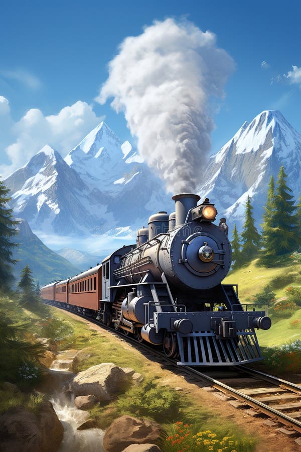 The Orient Express Train Moving at Speed with Mountains Generative AI ...