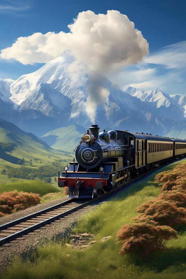 The Orient Express Train Moving at Speed with Mountains Generative AI ...