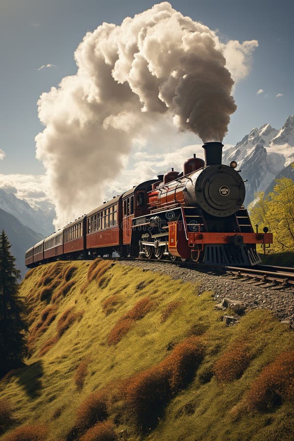 The Orient Express Train Moving at Speed with Mountains Generative AI ...