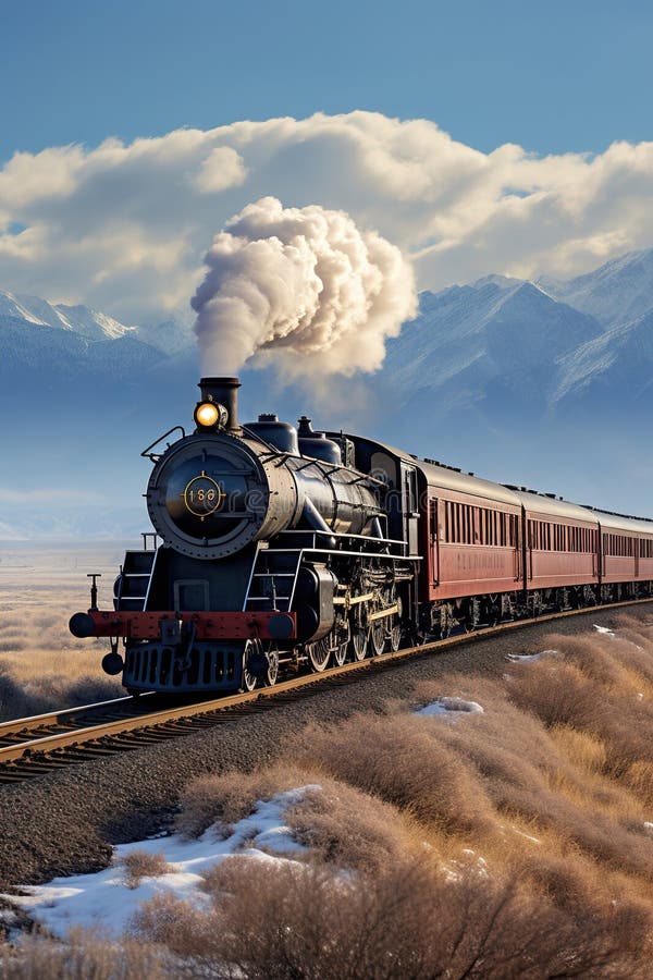 The Orient Express Train Moving at Speed with Mountains Generative AI ...