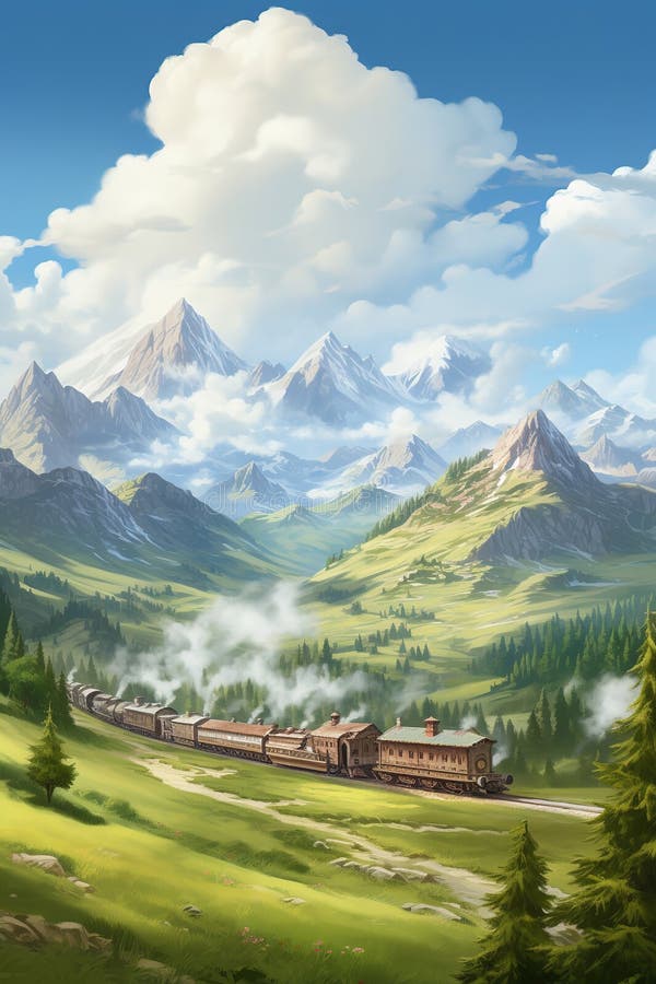 The Orient Express Train Moving at Speed with Mountains Generative AI ...