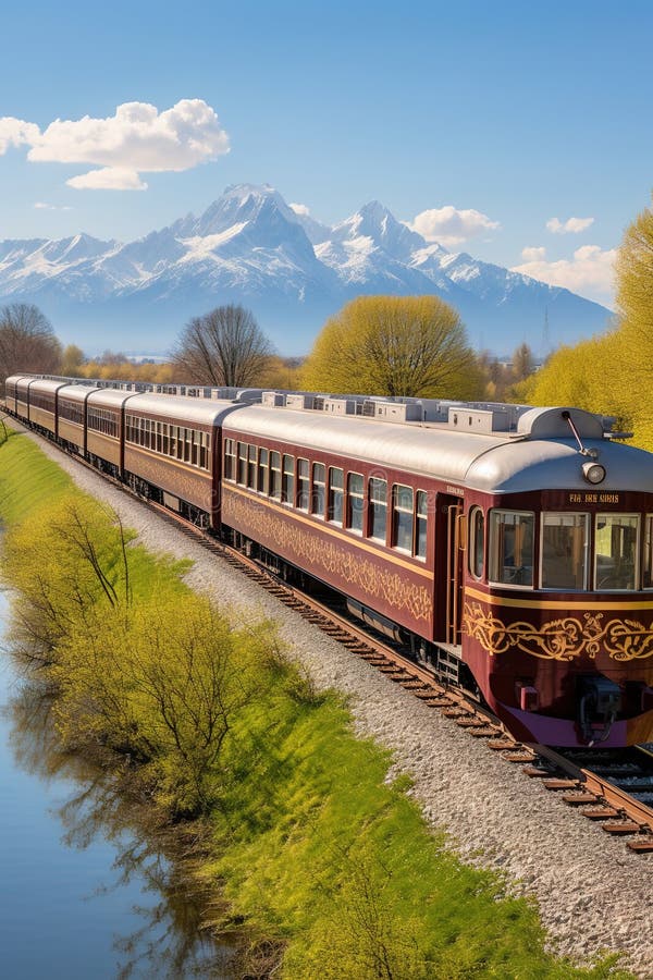 The Orient Express Train Moving at Speed with Mountains Generative AI ...