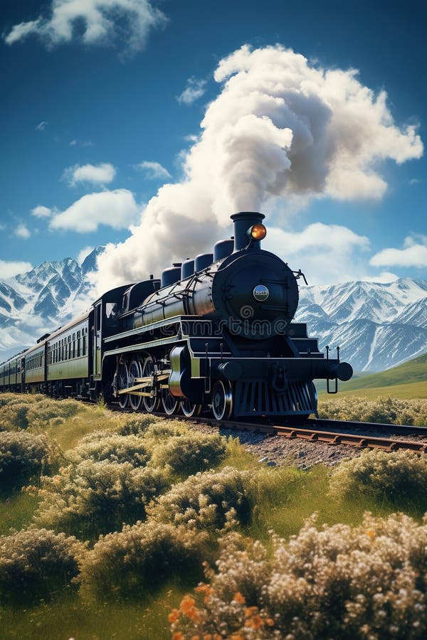 The Orient Express Train Moving at Speed with Mountains Generative AI ...