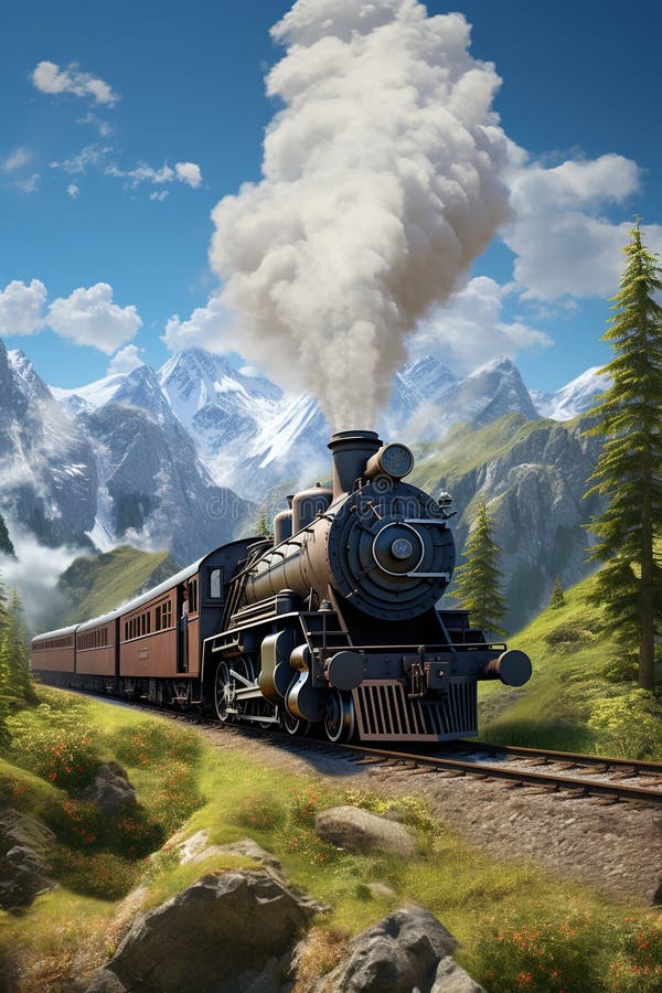 The Orient Express Train Moving at Speed with Mountains Generative AI ...