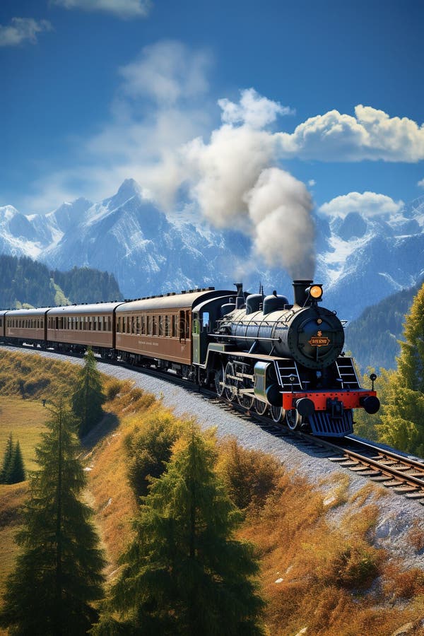 The Orient Express Train Moving at Speed with Mountains Generative AI ...