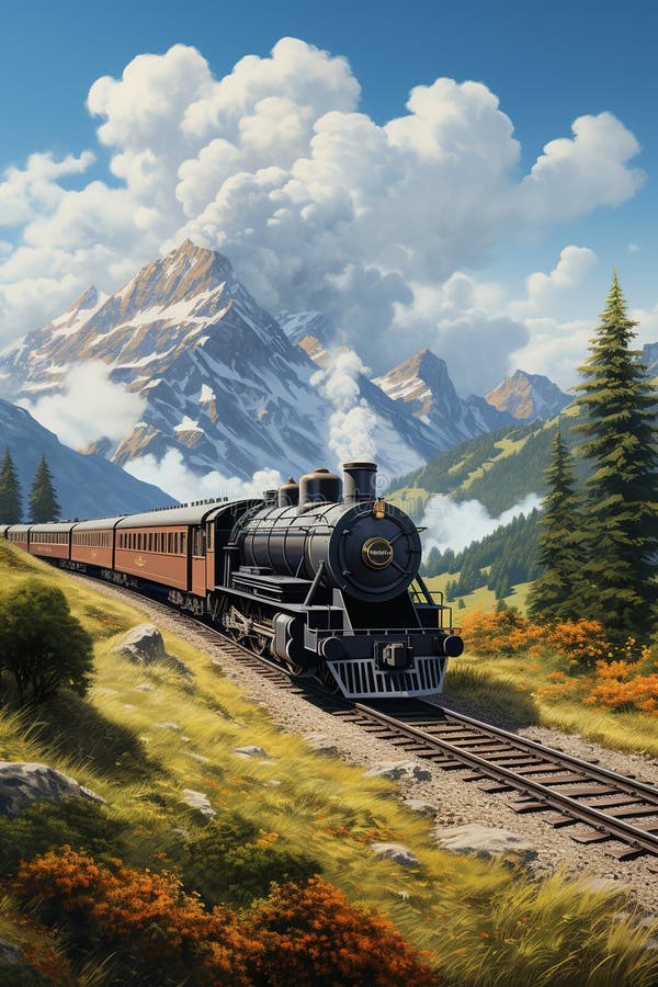 The Orient Express Train Moving at Speed with Mountains Generative AI ...
